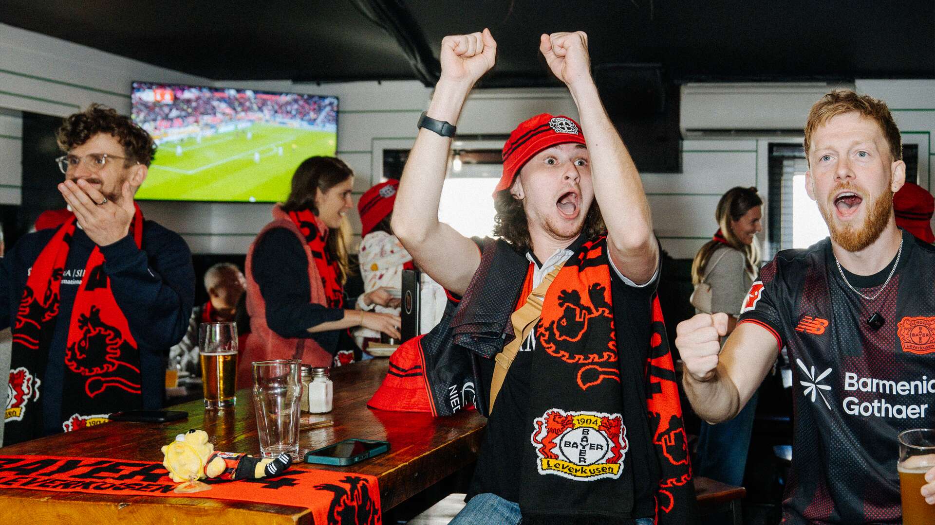 Bayer 04-Fans in Boston celebrate win over Union Berlin together at ...