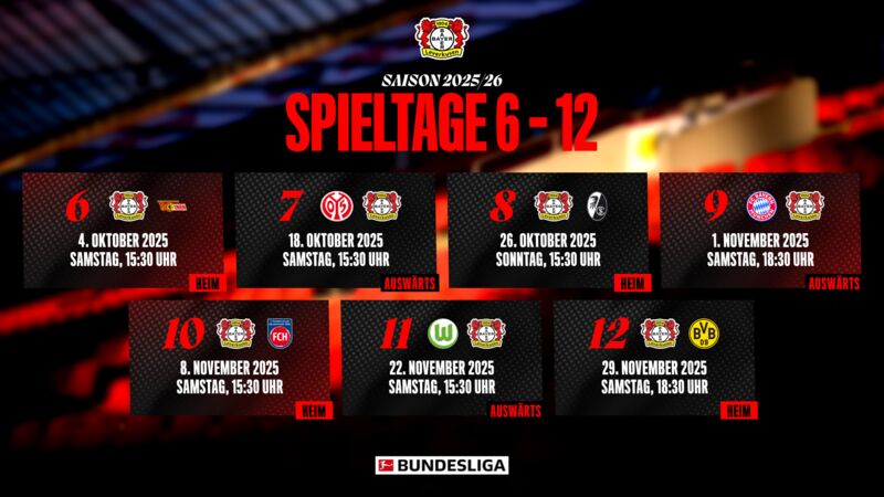 DFL terminiert Spieltage 6 bis 12 – BVB-Heimduell am Samstagabend | Bayer04.de